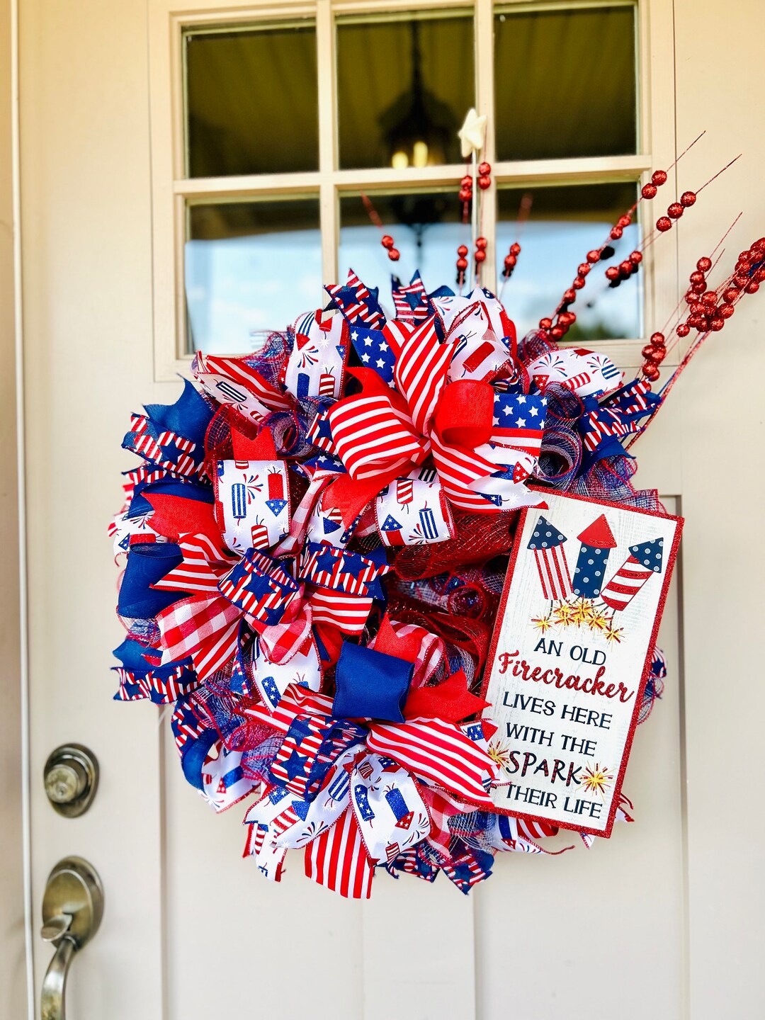 American Flag Wreath for Front Door, Firework Wreath, Firecracker ...