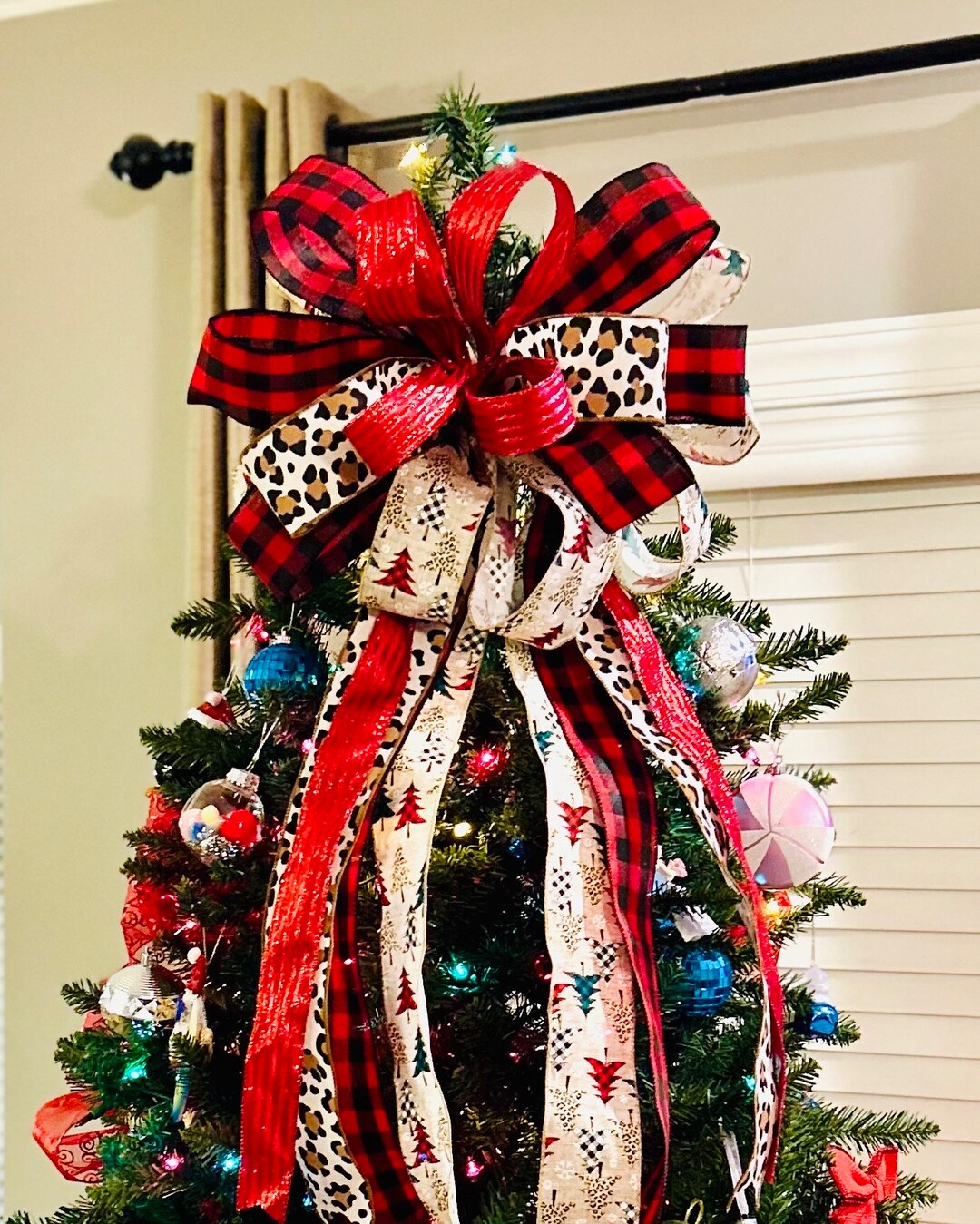 Cheetah Print Tree Topper, Leopard Christmas Tree Topper, Buffalo Plaid ...
