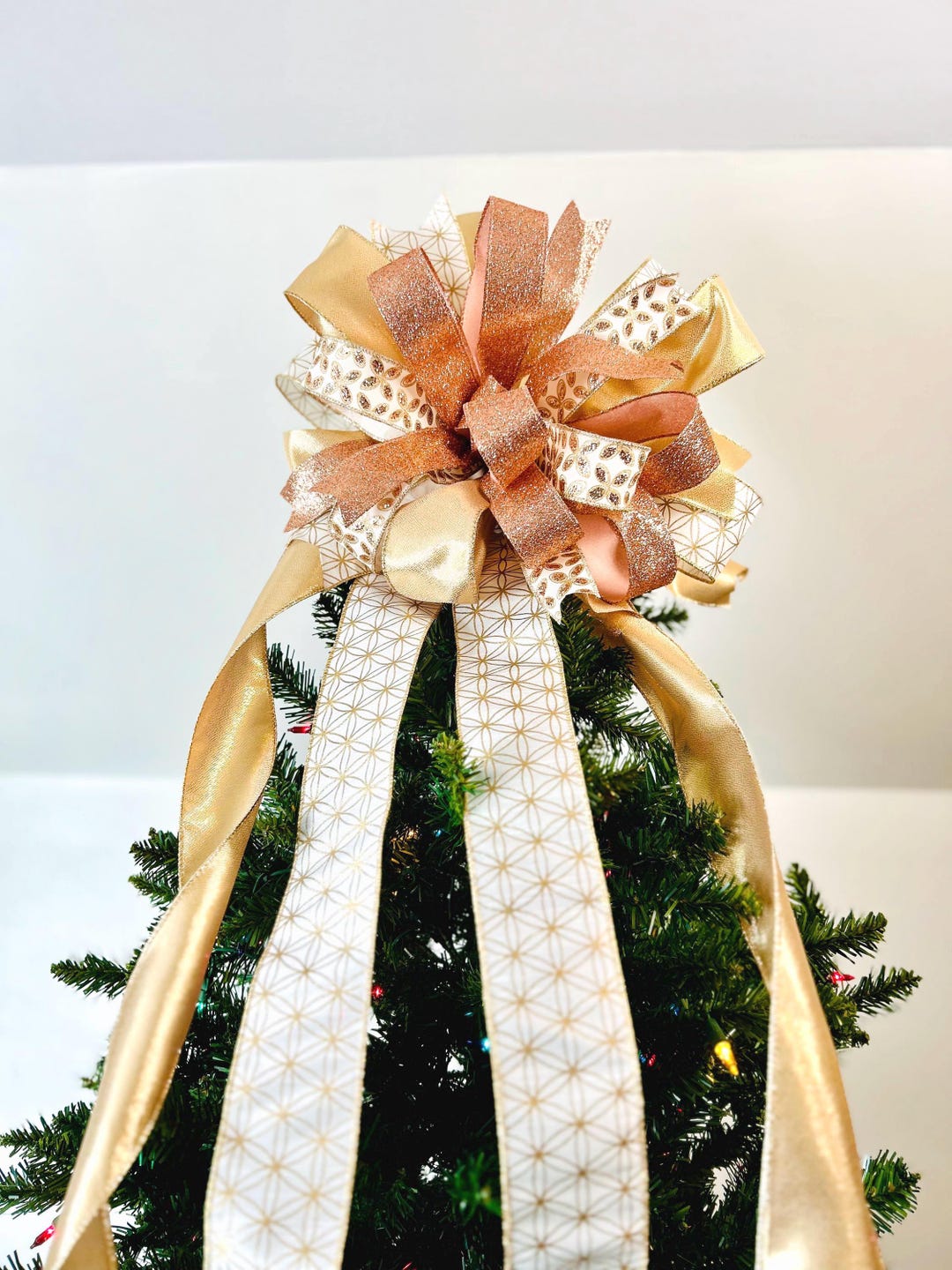 Rose Gold Christmas Tree Bow, Blush Pink Christmas Tree Topper, Blush ...