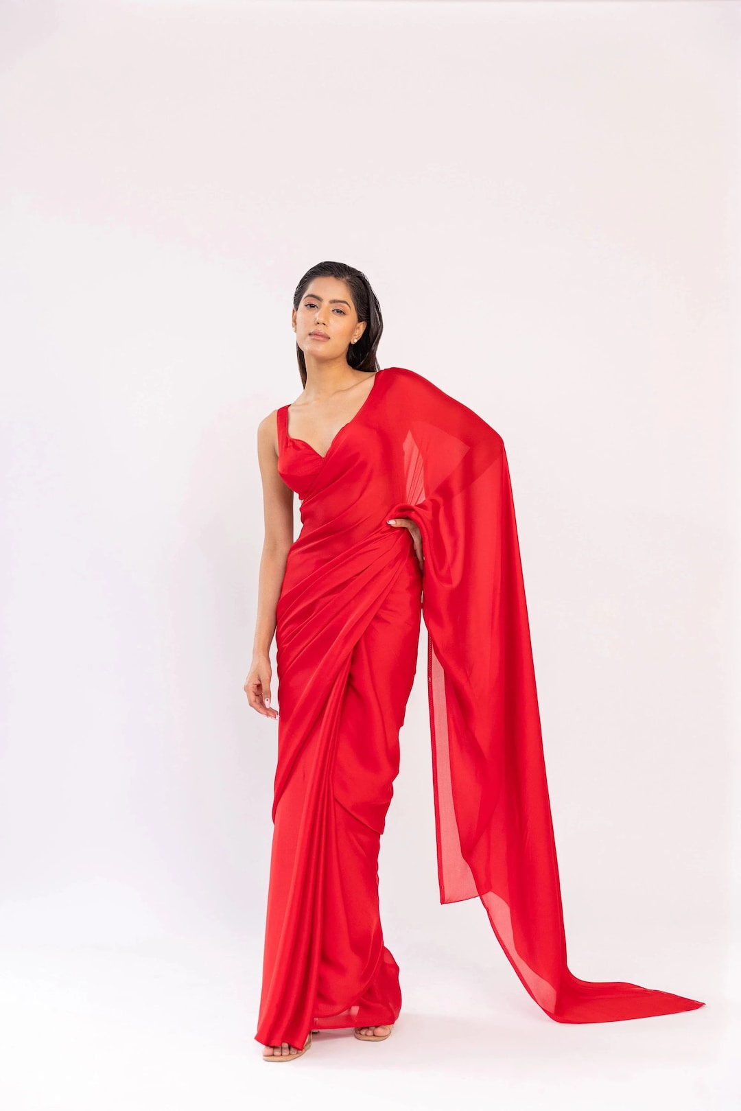 Stunning Red Color Premium Satin Silk Saree, Designer Wedding Saree ...