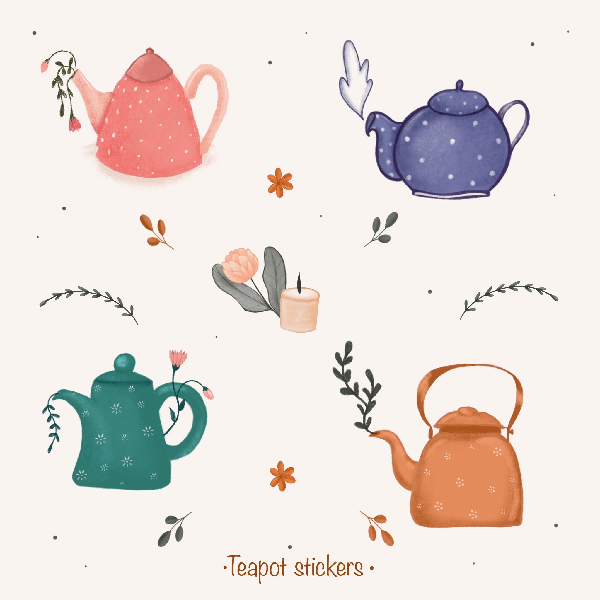 Teapots Sticker Set Printable - Etsy
