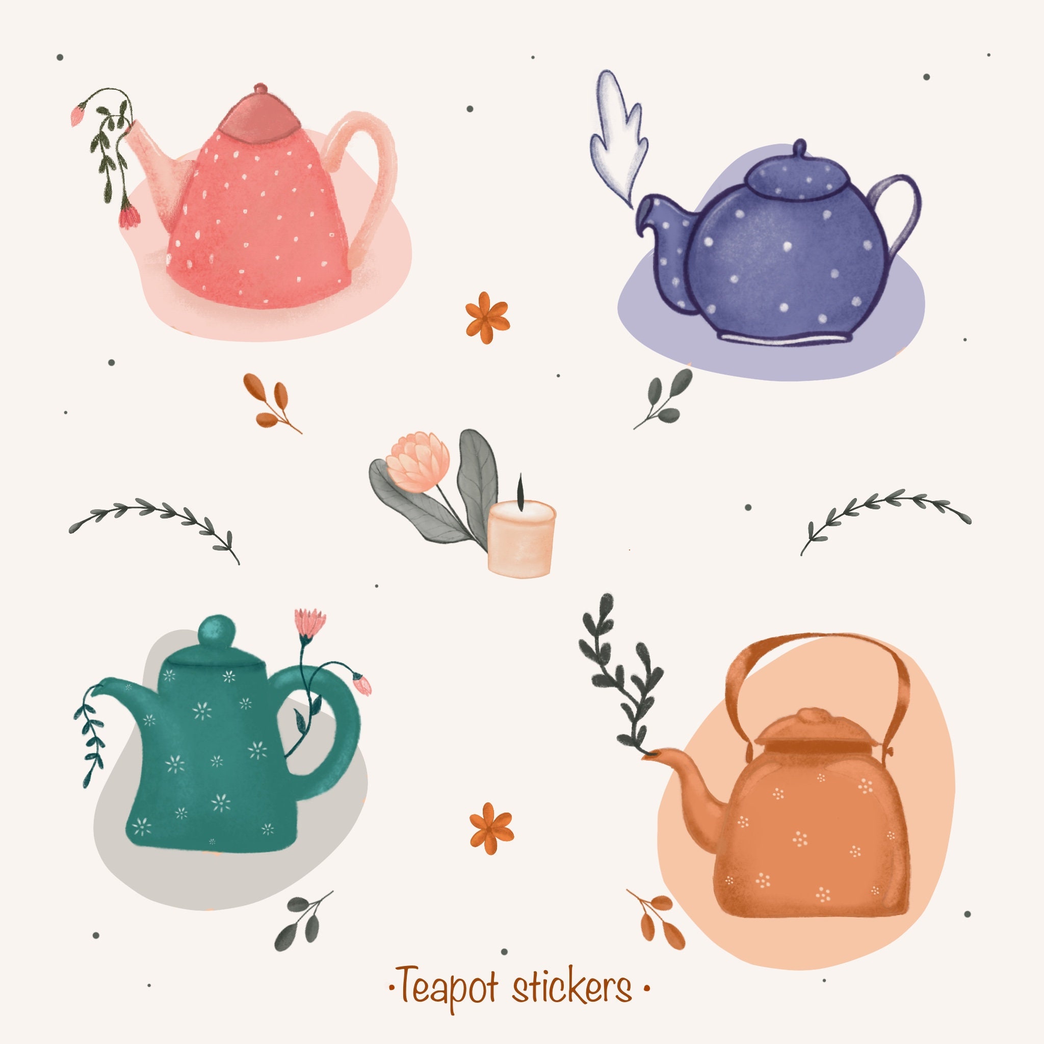 Teapots Sticker Set Printable - Etsy