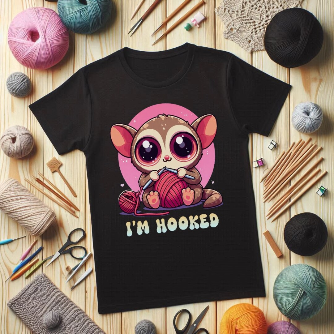 Cute "i'm Hooked" Knitting Crocheting Tarsier Shirt | Best Tshirt for ...