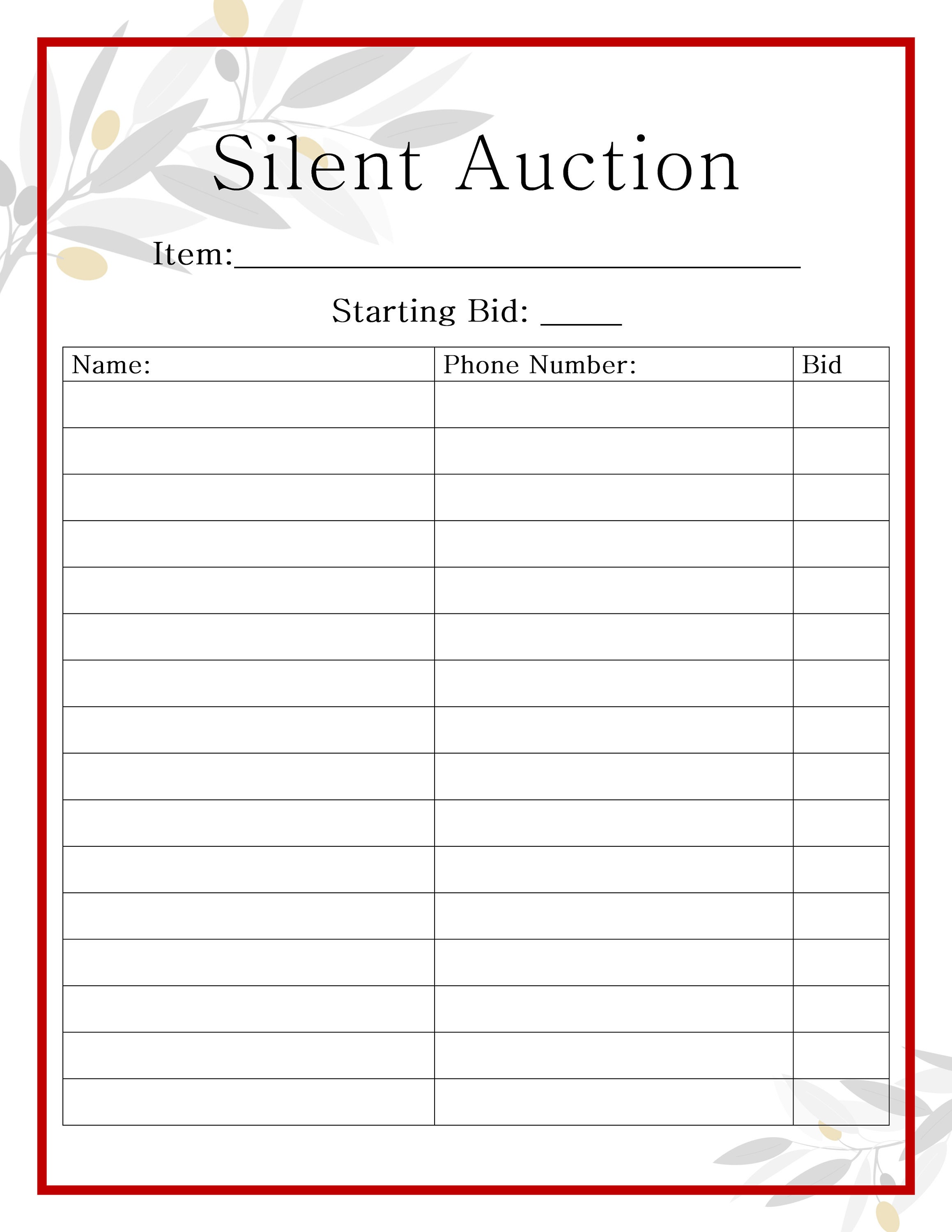 Silent Auction Instructions & Silent Auction - Digital File (editable ...