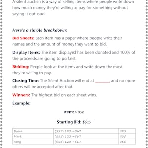 Silent Auction Instructions & Silent Auction - Digital File (editable ...