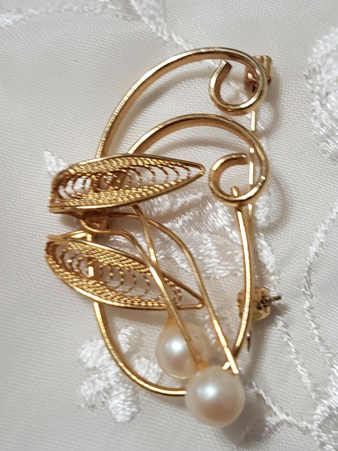 Pearl & Gold Vintage Fleur Brooch*vintage Pearl Bridal Brooch*mother of ...