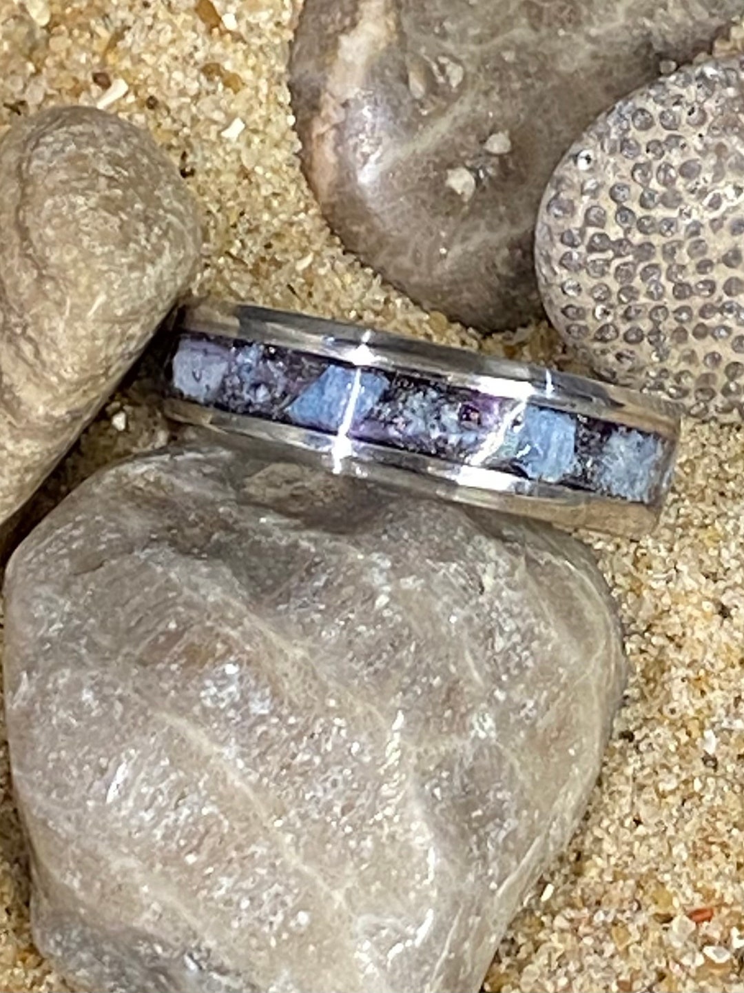 Handcrafted Crushed Leland Blue Lake Michigan Slag Rock Stainless Steel ...