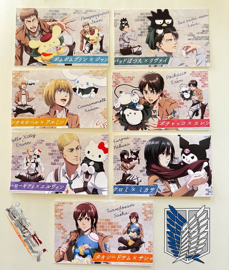 Attack on Titan X Sanrio Collab Stickers 7pcs sanrio Cafe - Etsy