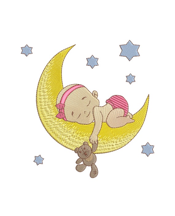 Baby Girl Sleeping on the Moon Digital Design - Etsy