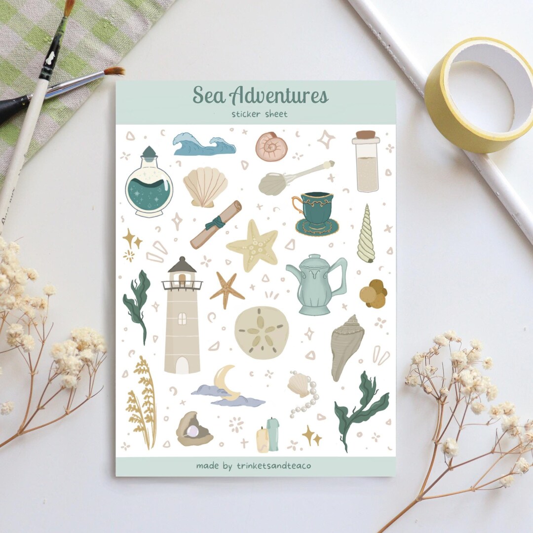 Sea Adventures Sticker Sheet | Coastal Stickers, Sea Stickers, Nautical ...