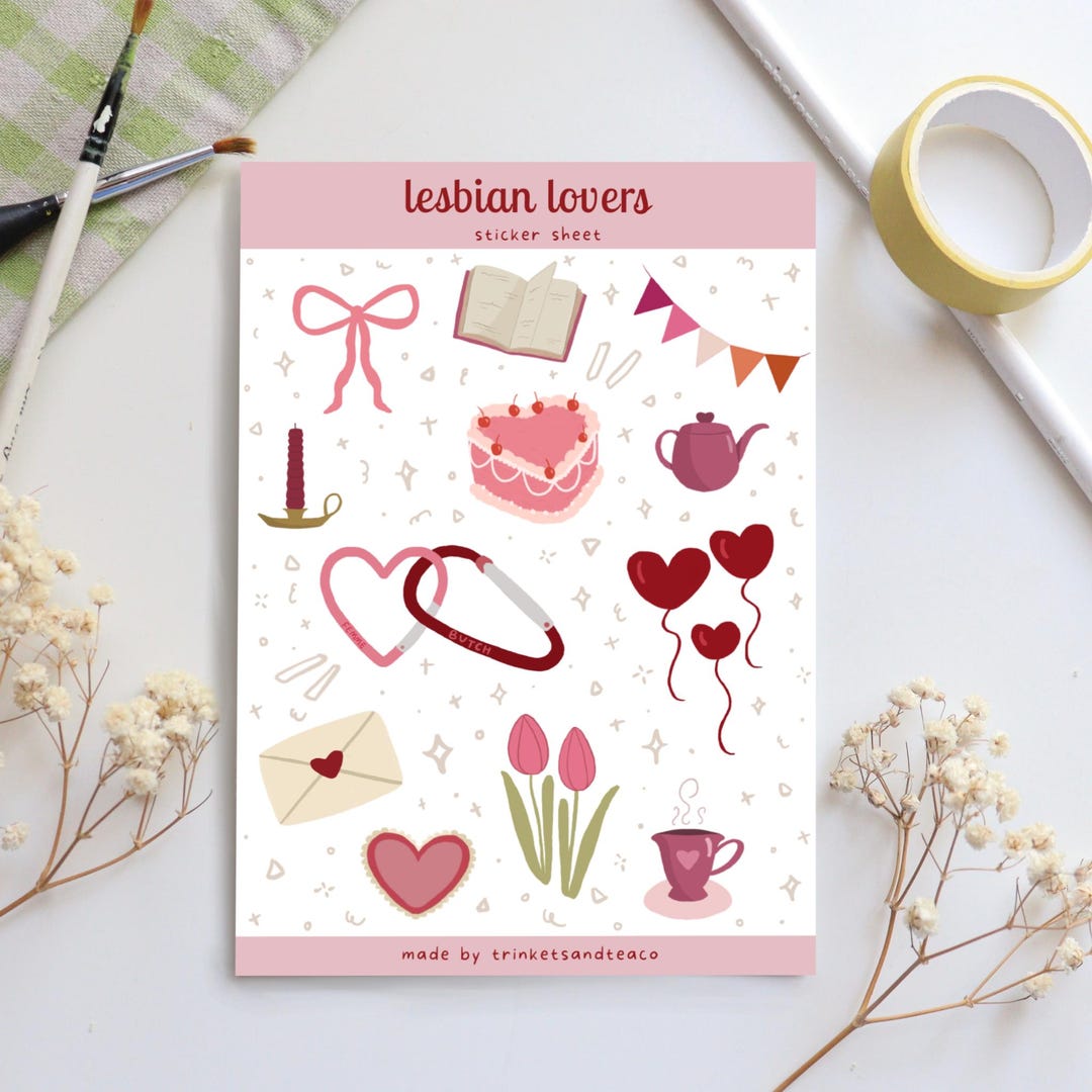 Lesbian Lovers Sticker Sheet | Valentine's Stickers, Lesbian Stickers ...