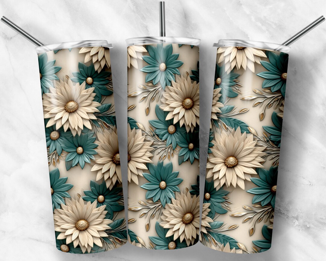 3d Daisies 20 Oz Skinny Tumbler Wrap For Sublimation Sublimation 3d