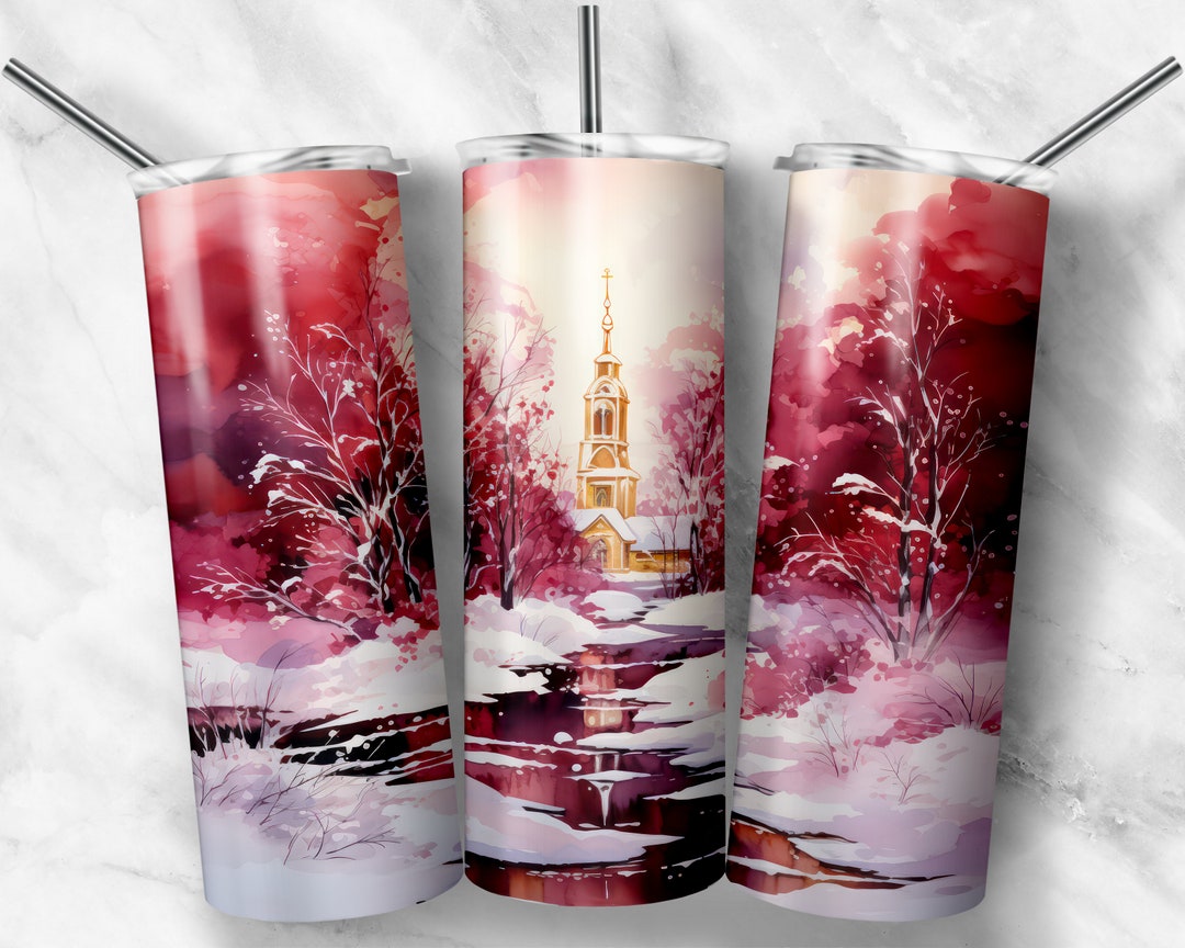 Winter Landscape With A Church in Background Design for 20 Oz Skinny ...