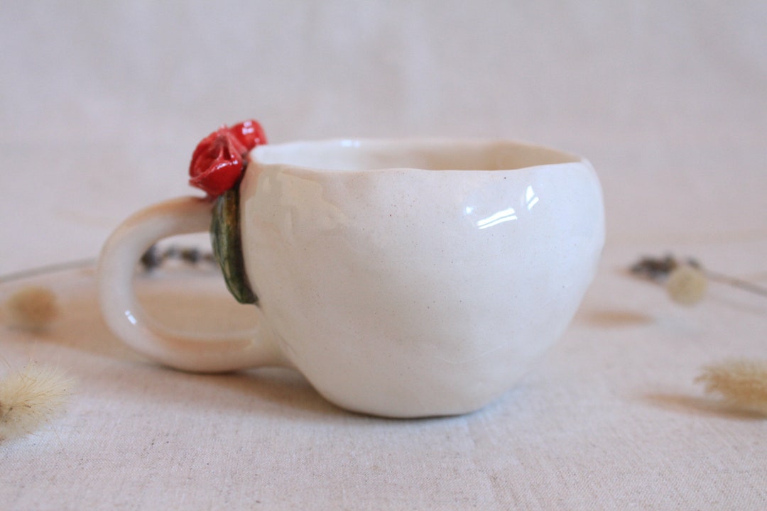 Handmade Red Rose Ceramic Cup, Hand Crafted Item, Amorphous Mug ...