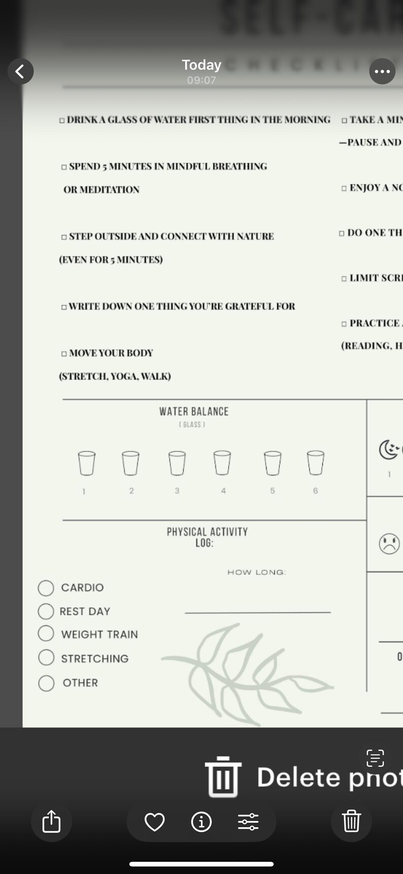 Self-care Checklist | Daily Wellness Printable - Etsy