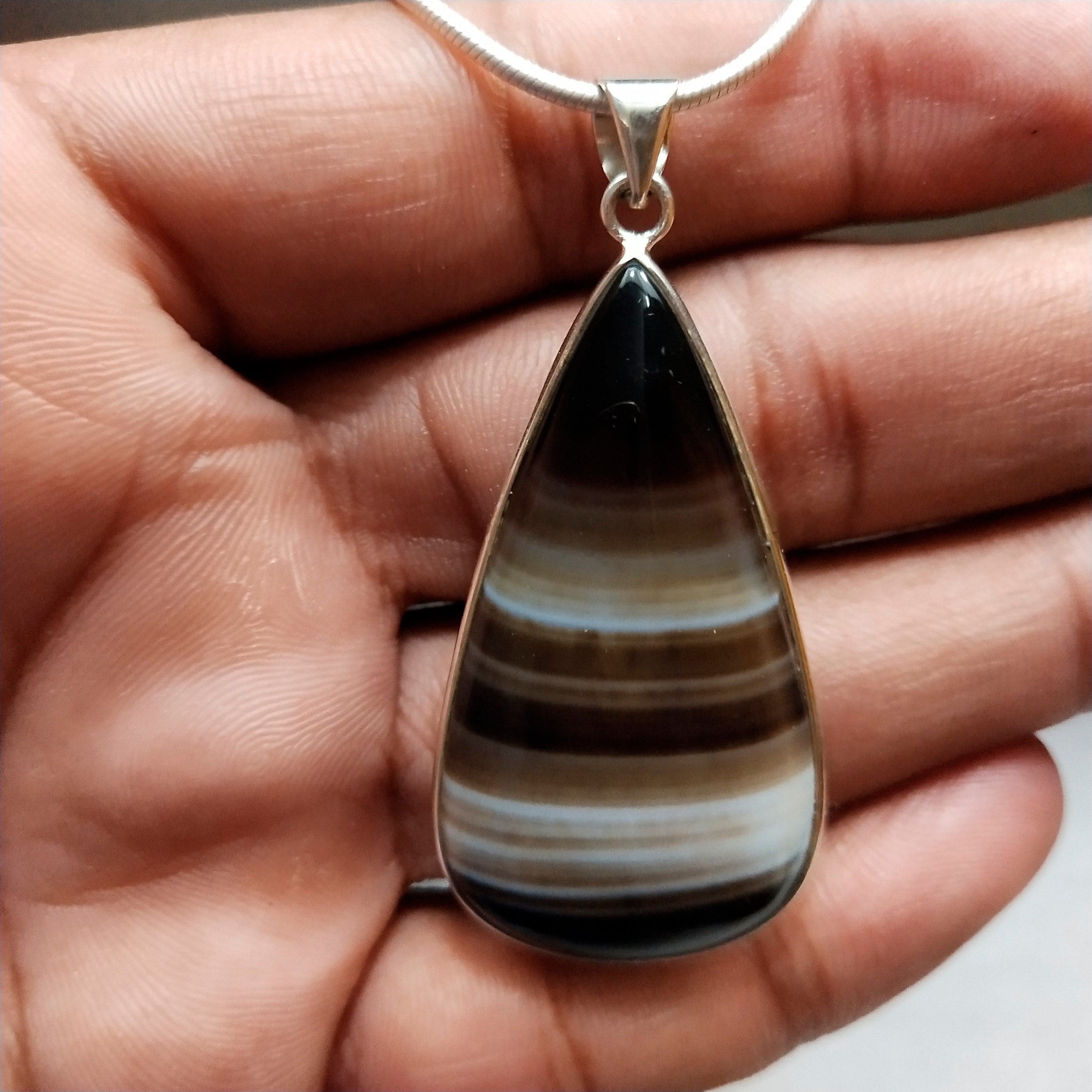 Banded Agate Necklace Banded Agate Pendant 925 Sterling Silver | Etsy