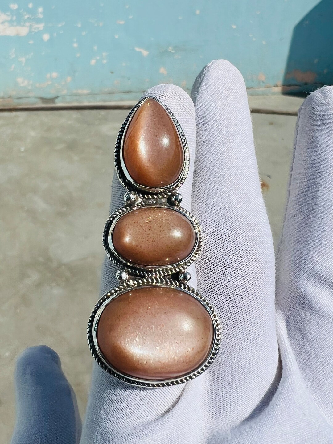 Peach Moonstone Ring 925 Solid Silver Ring Peach Stone Ring Gemstone ...
