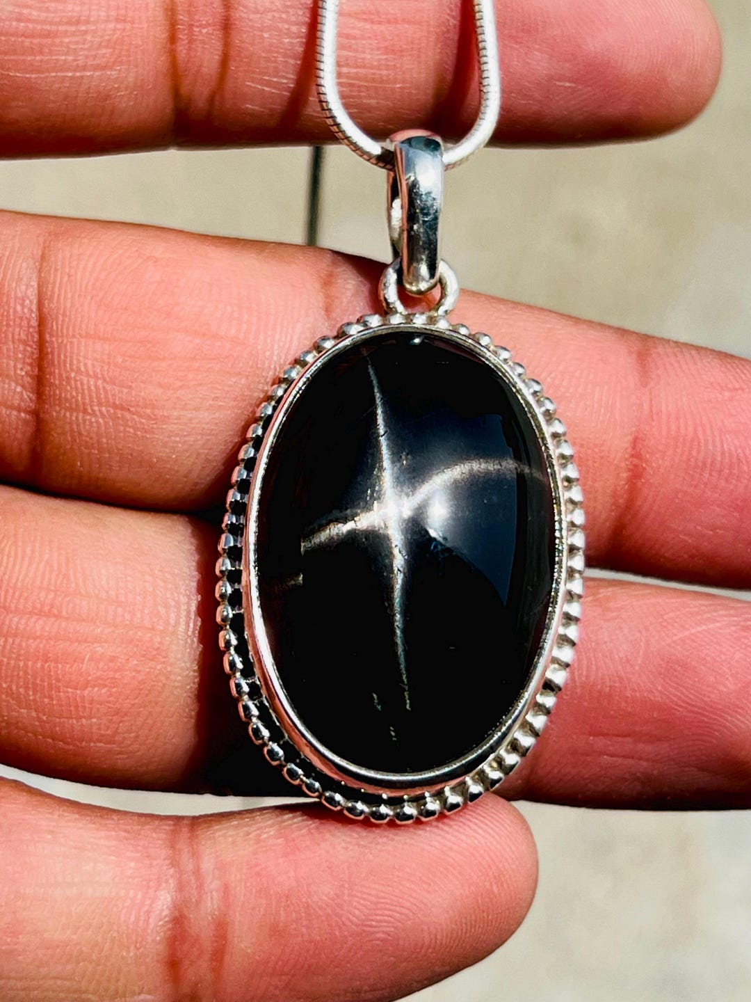 Natural Black Star Pendant Black Star Sapphire Pendant 925 Sterling ...