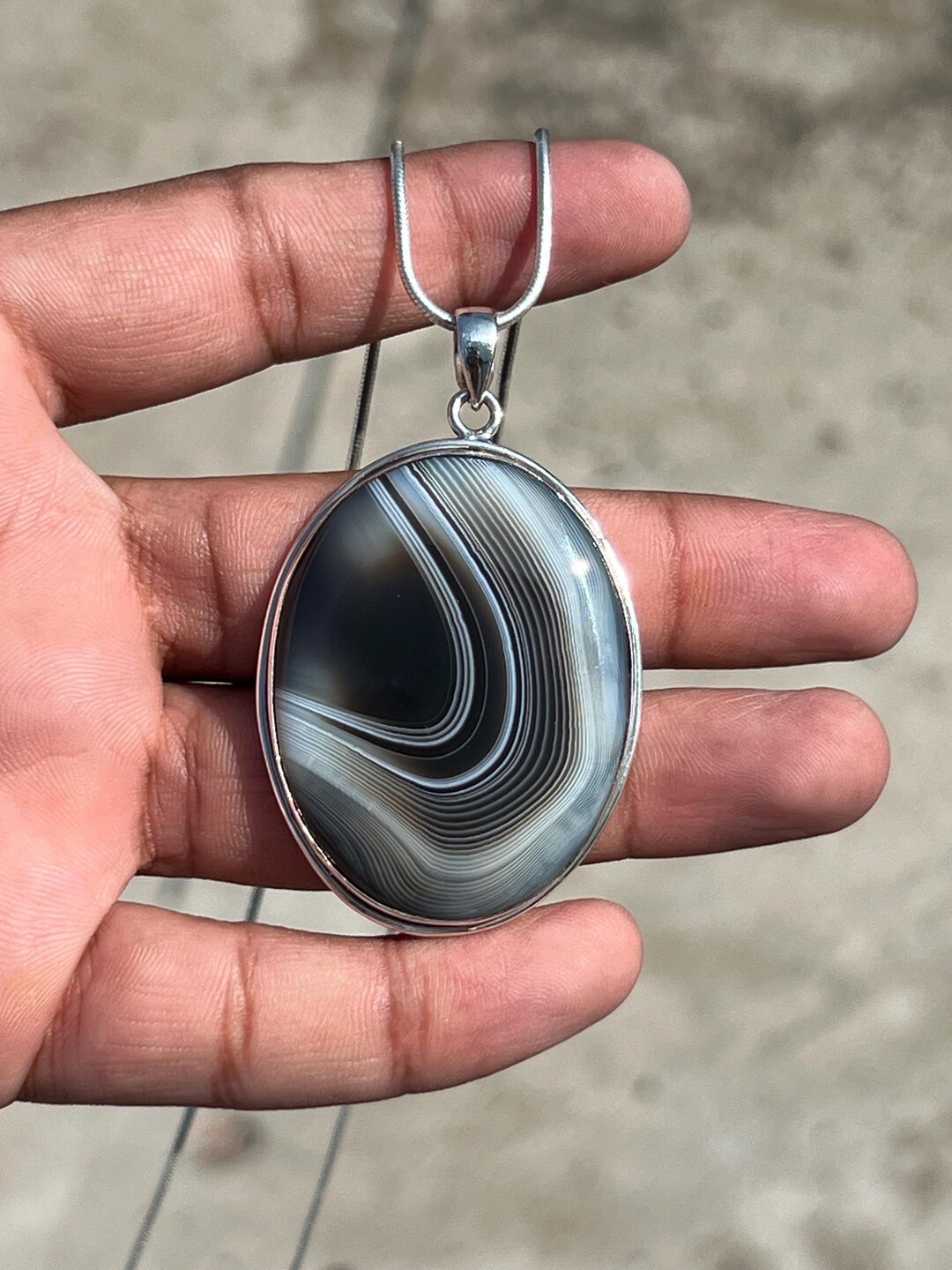 Botswana Agate Pendant 925 Sterling Silver Pendant Botswana Genuine ...