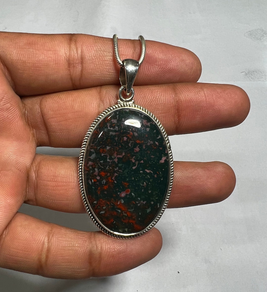 Bloodstone Pendant Natural Bloodstone Jewelry Large Bloodstone Silver ...