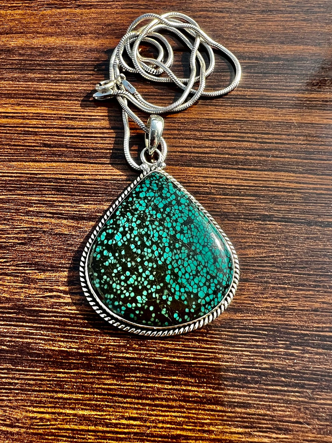 Turquoise Pendant - Sterling Solid Silver Pendant - Tibetan Turquoise ...