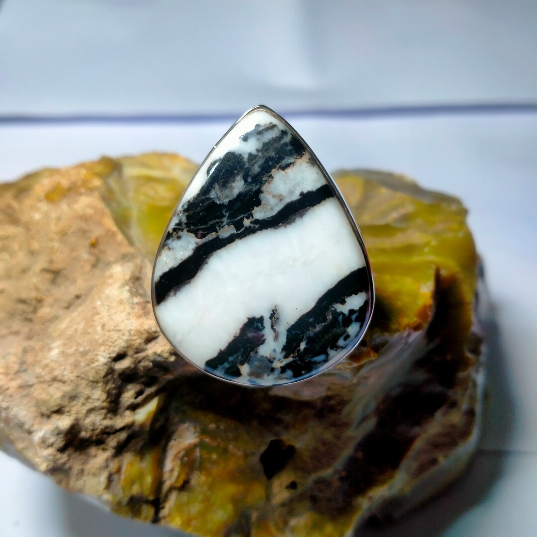 White Buffalo Turquoise Ring 925 Sterling Silver White Black Stone ...