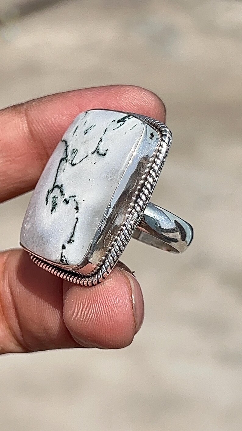 Handmade Tree Agate Ring: Sterling Silver Cocktail Ring (26x30 MM) - Etsy