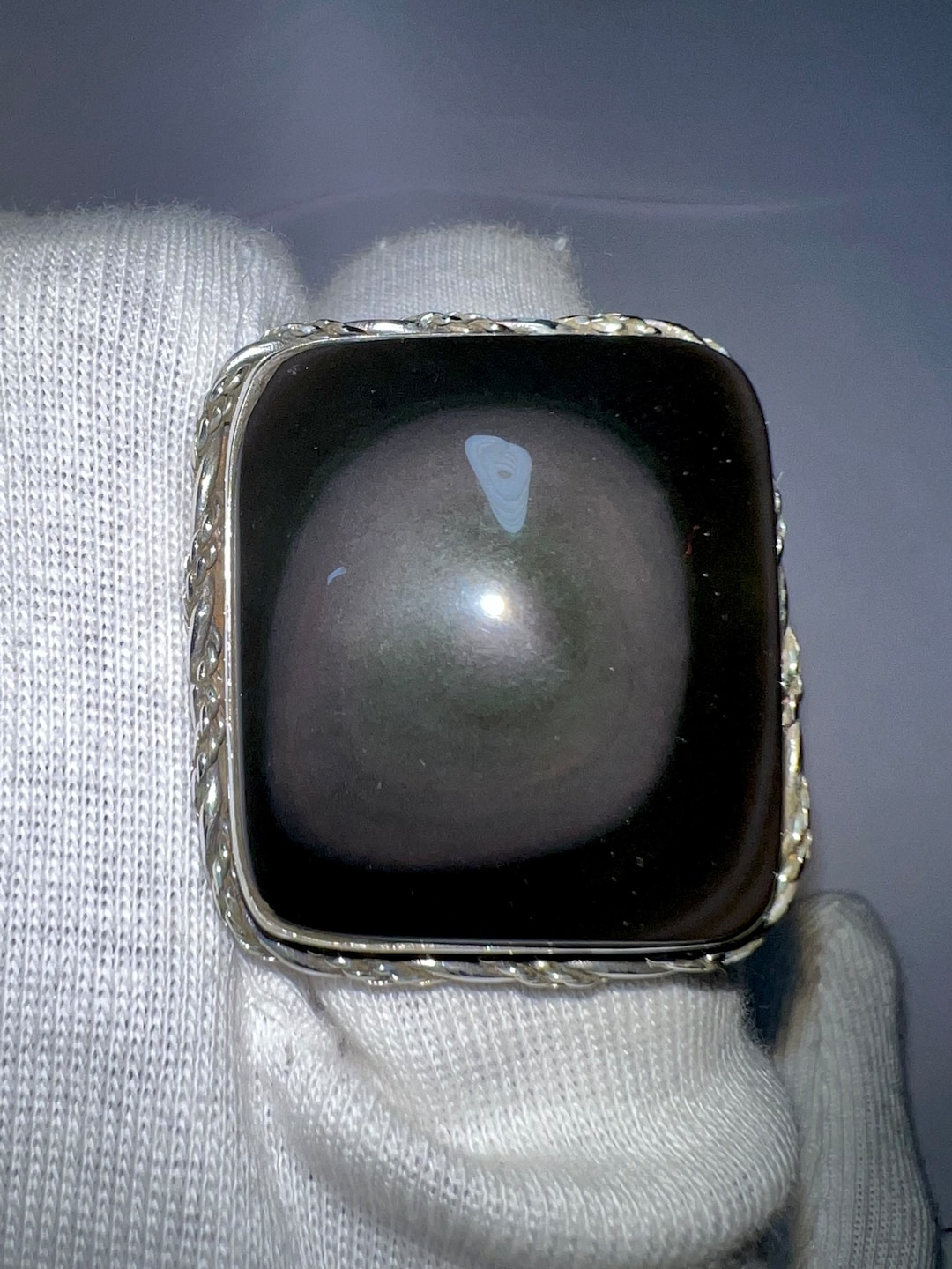 Rainbow Obsidian Ring Obsidian Ring Large Rainbow Obsidian Ring 925 Silver Ring Mahogany ...