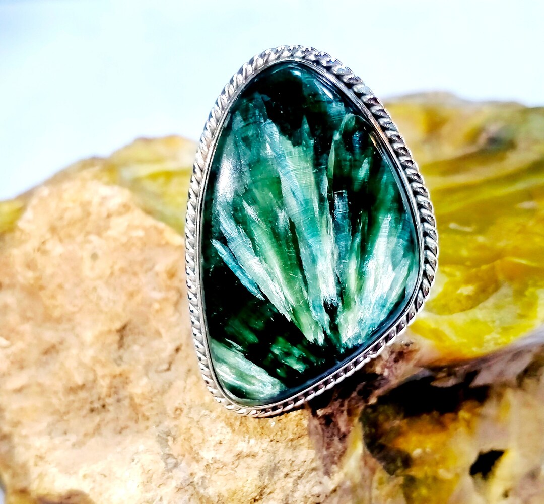 Seraphinite Ring 925 Sterling Silverring Statement Ring Seraphinite ...