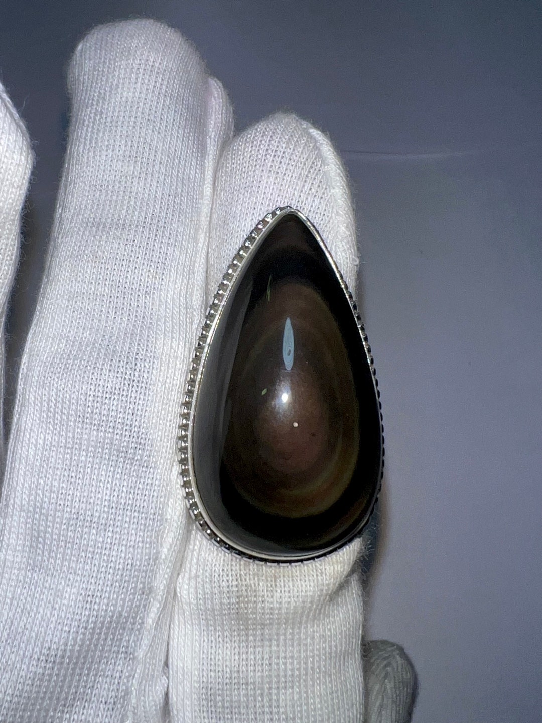 Rainbow Obsidian Ring Obsidian Ring Large Rainbow Obsidian Ring 925 Silver Ring Mahogany ...