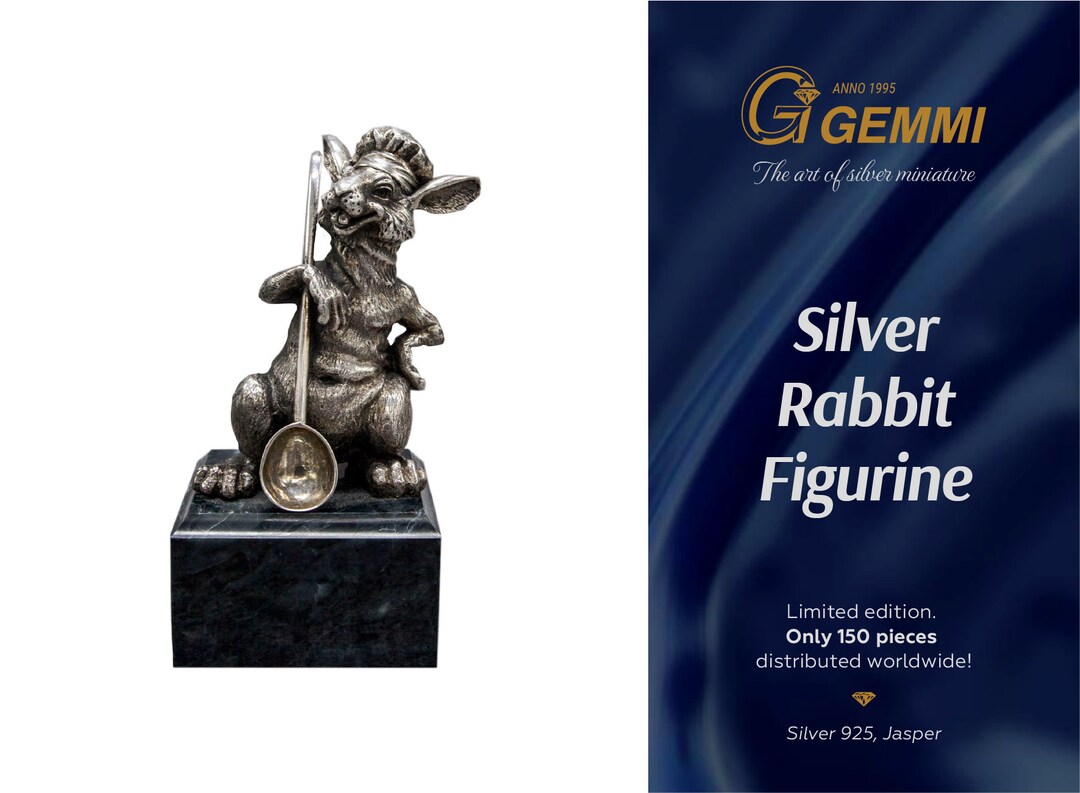 Silver Rabbit Handmade Unique Figurine Precious Sterling Silver 925 ...