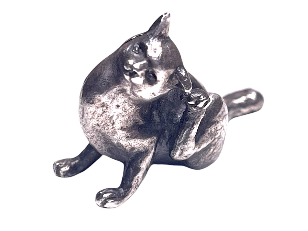 Silver Small Cat Handcraft Figurine Precious 925 Sterling Silver Unique ...