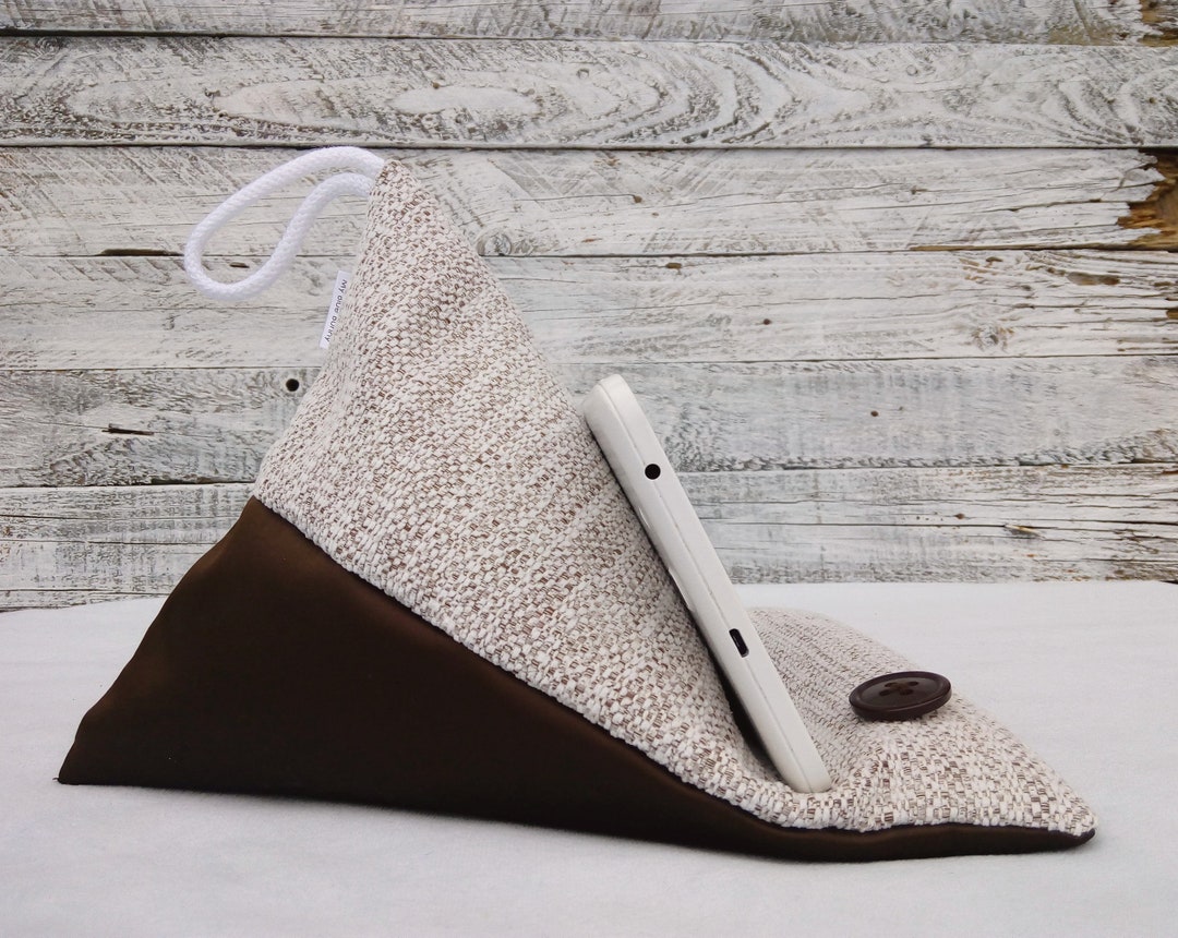 Handmade Fabric Tablet Pillow Stand: Brown & White Bed Beanbag - Etsy