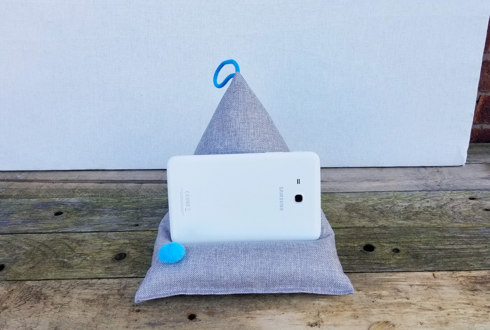 Handmade Grey Fabric Tablet Pillow Stand With Pom Pom - Etsy