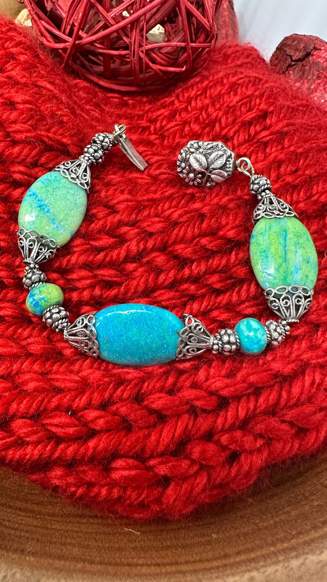 Lovely Blue/green Stones - Victorian Style Silver Bracelet 925 Sterling ...
