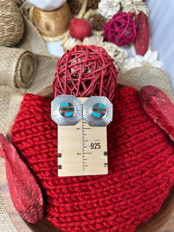 Octagon Concho blue, green red Sterling Earrings 925… - Gem