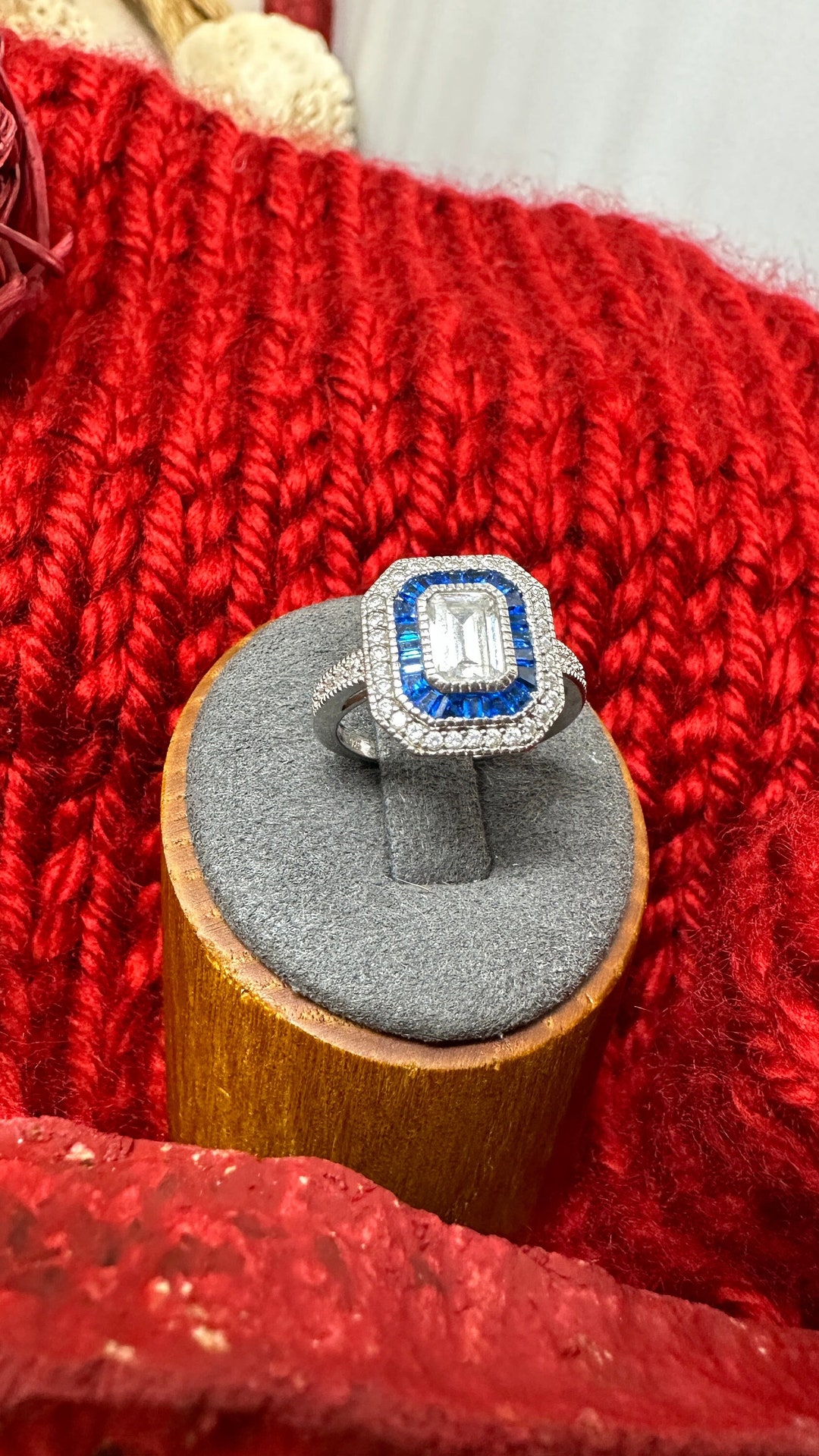 Dinner Ring Blue & Clear Stones CZ 925 Sterling Silver - Etsy