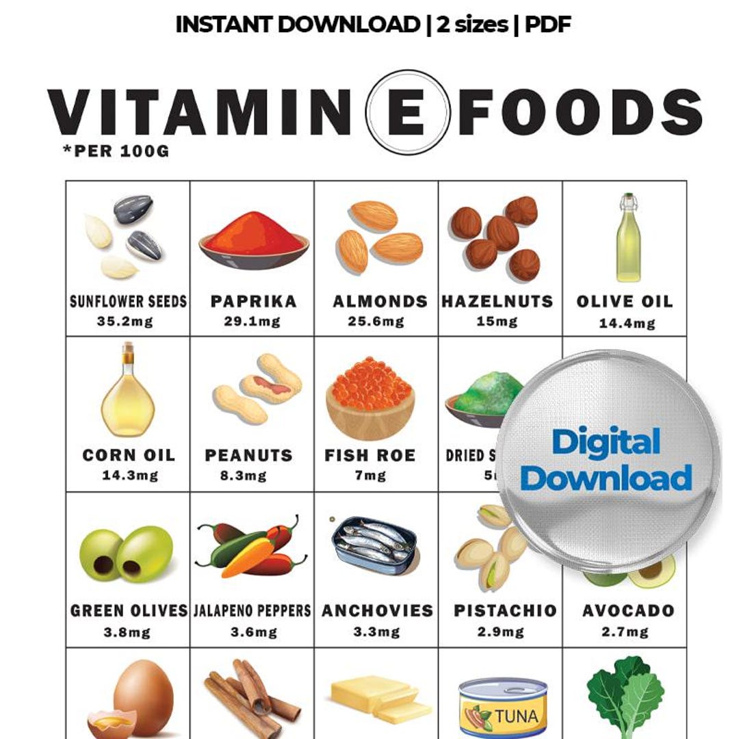 Vitamin E Foods Chart, Foods High in Vitamin E, Vitamin E Rich Food ...