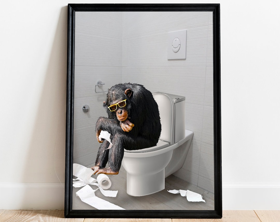 Affe Auf Der Toilette Zeitung Lesen Lustiges Badezimmer Druck Tier Auf Toilette Affe Auf