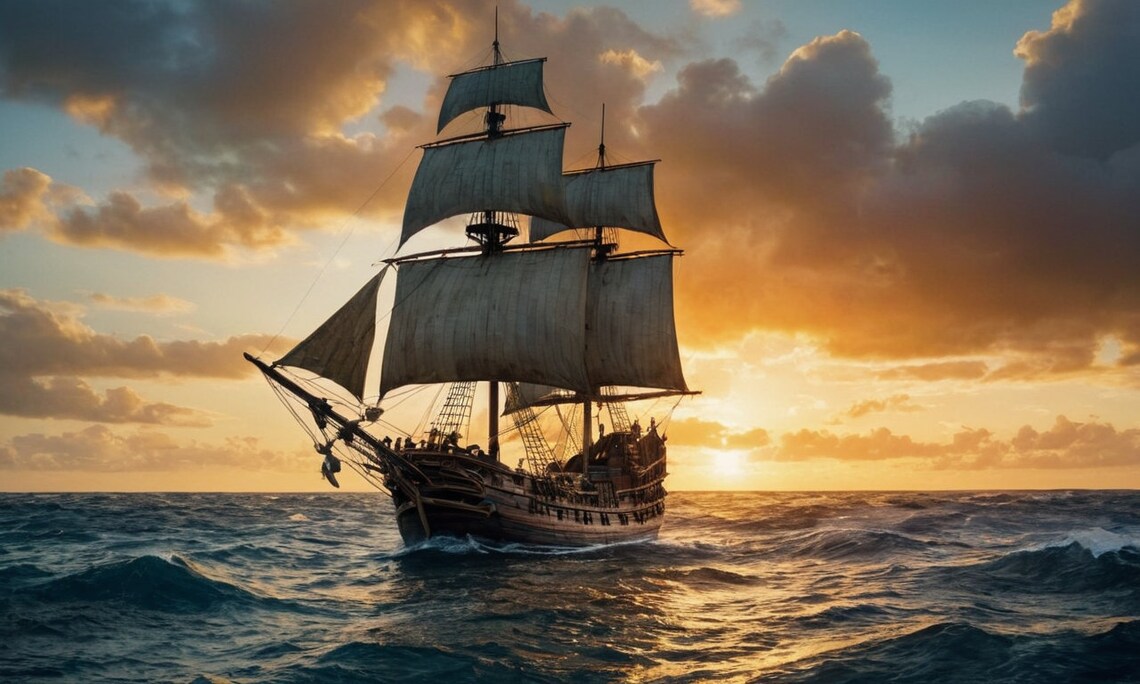 Pirate Ship in the Ocean Vibrant Colors Digital Art for Printing - Etsy