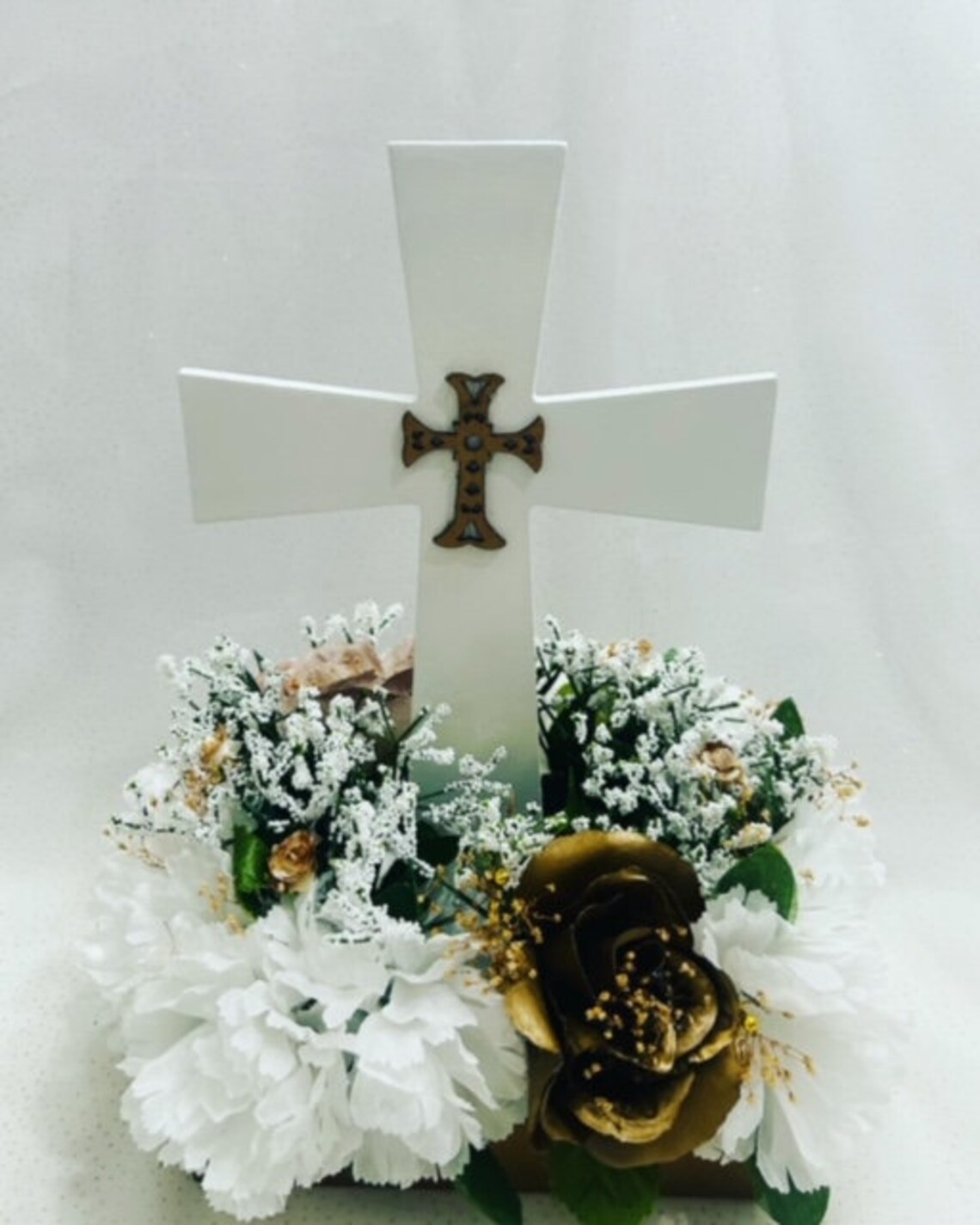 Gold and White Cross Centerpiece for Baptism, Gold/white Cross ...
