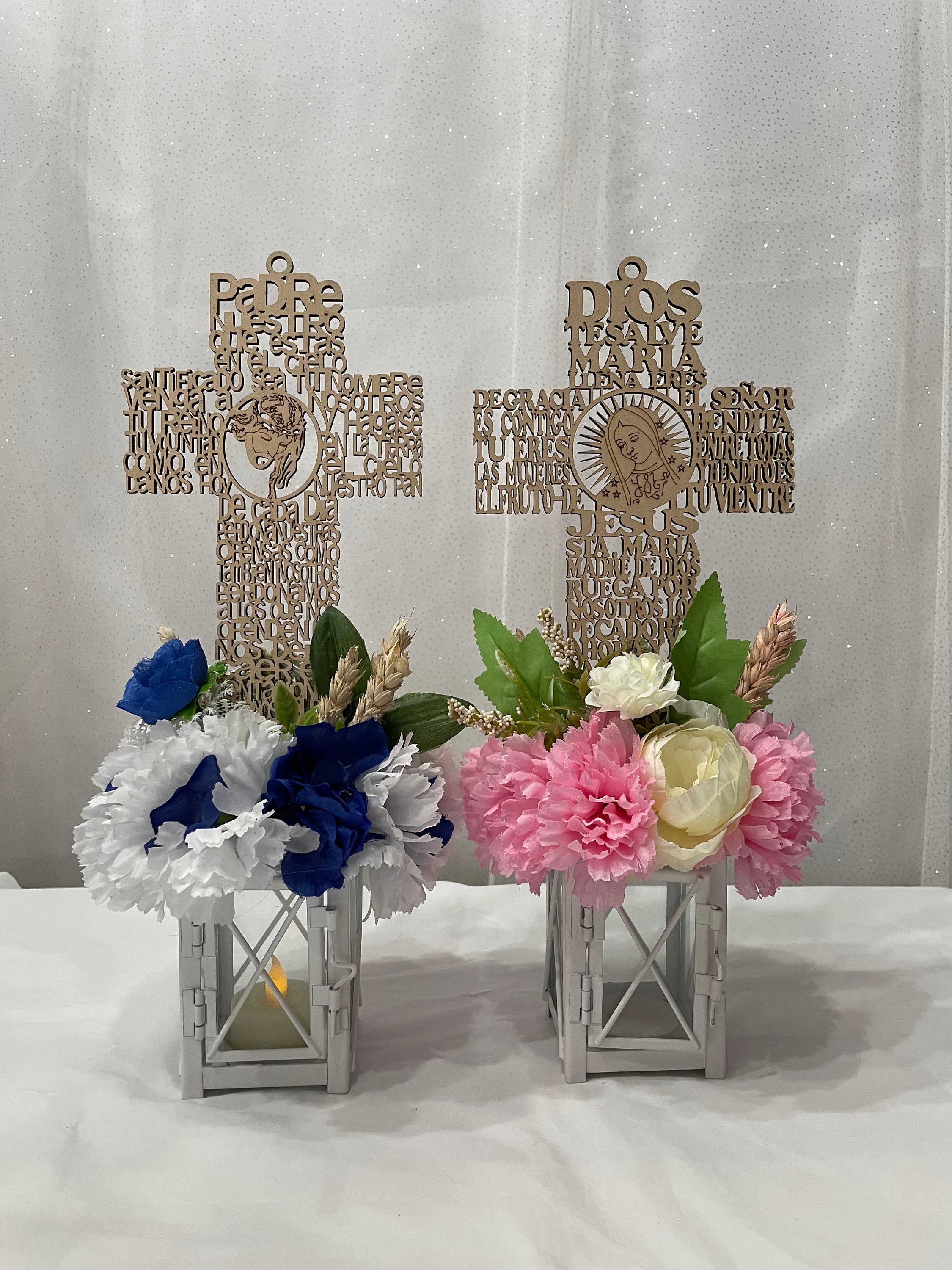 Blue and Pink Cross Centerpiece, Baptism Centerpiece, Boy or Girl ...