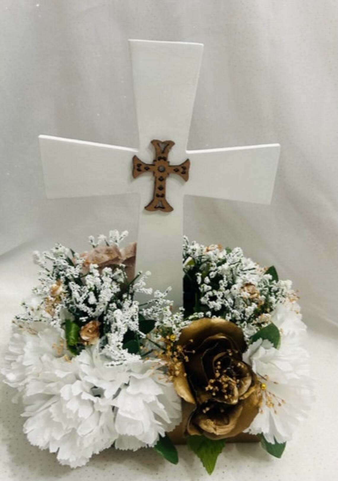 Gold and White Cross Centerpiece for Baptism, Gold/white Cross ...