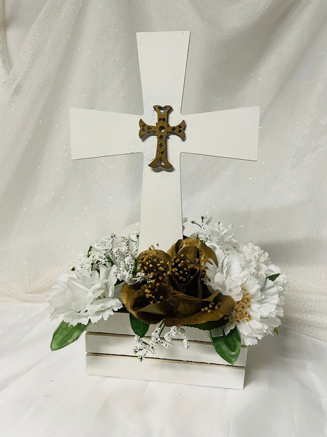Gold and White Cross Centerpiece for Baptism, Gold/white Cross ...