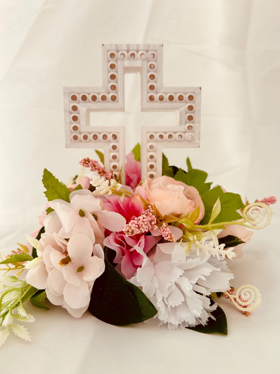 Gold and White Cross Centerpiece Ceramic With Plate, for Baptism, First ...