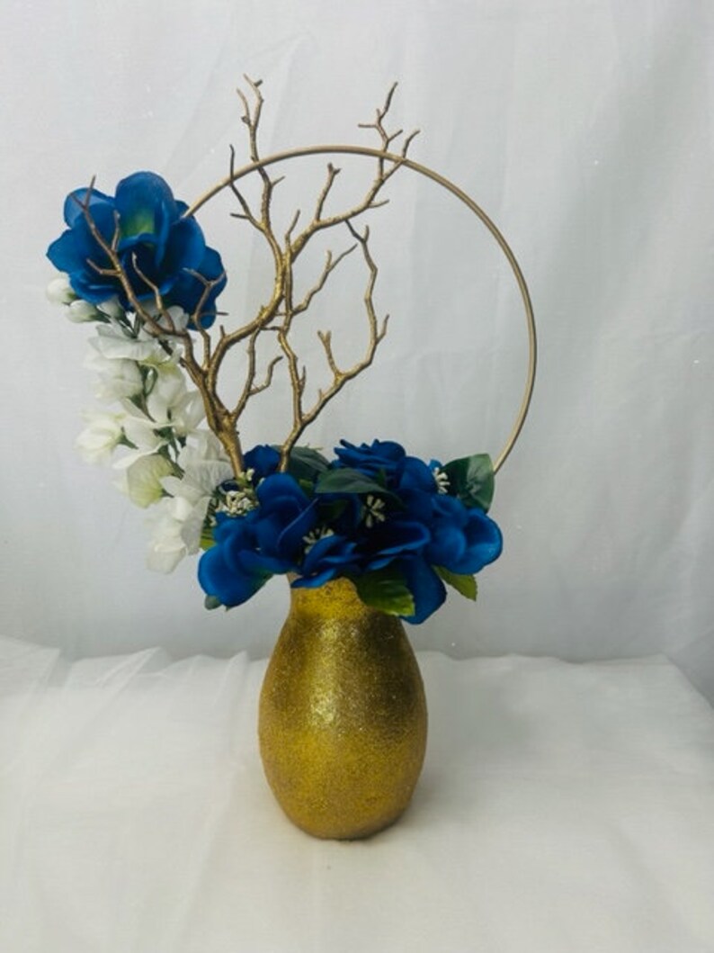 Hoop Centerpiece Flower Royal Blue Gold and Silver Centerpiece With ...