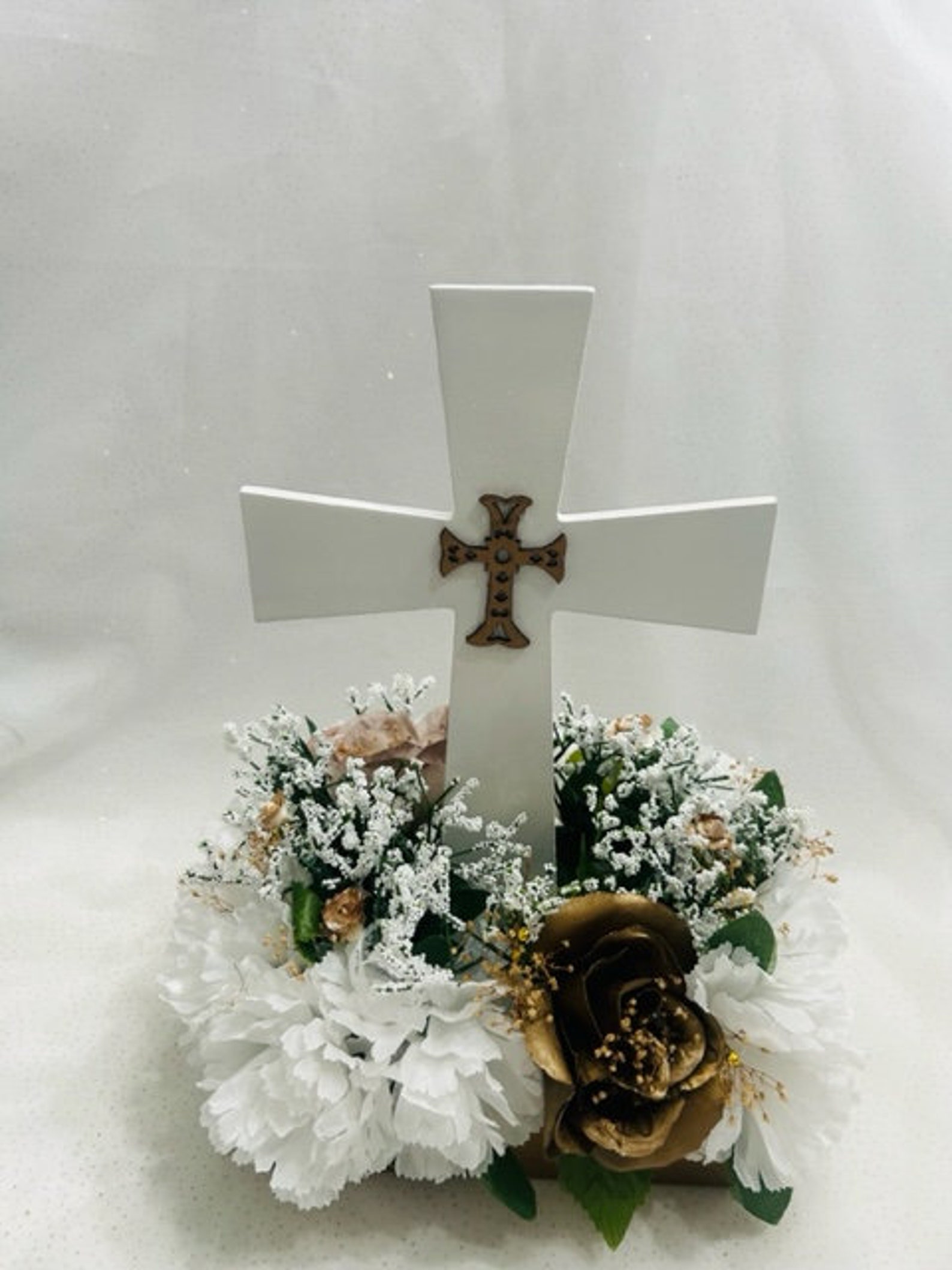 Gold and White Cross Centerpiece for Baptism, Gold/white Cross ...