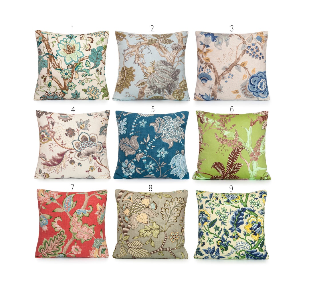 P.kaufmann Blue Beige Red Green Floral Prints Decorative Pillow Cover ...