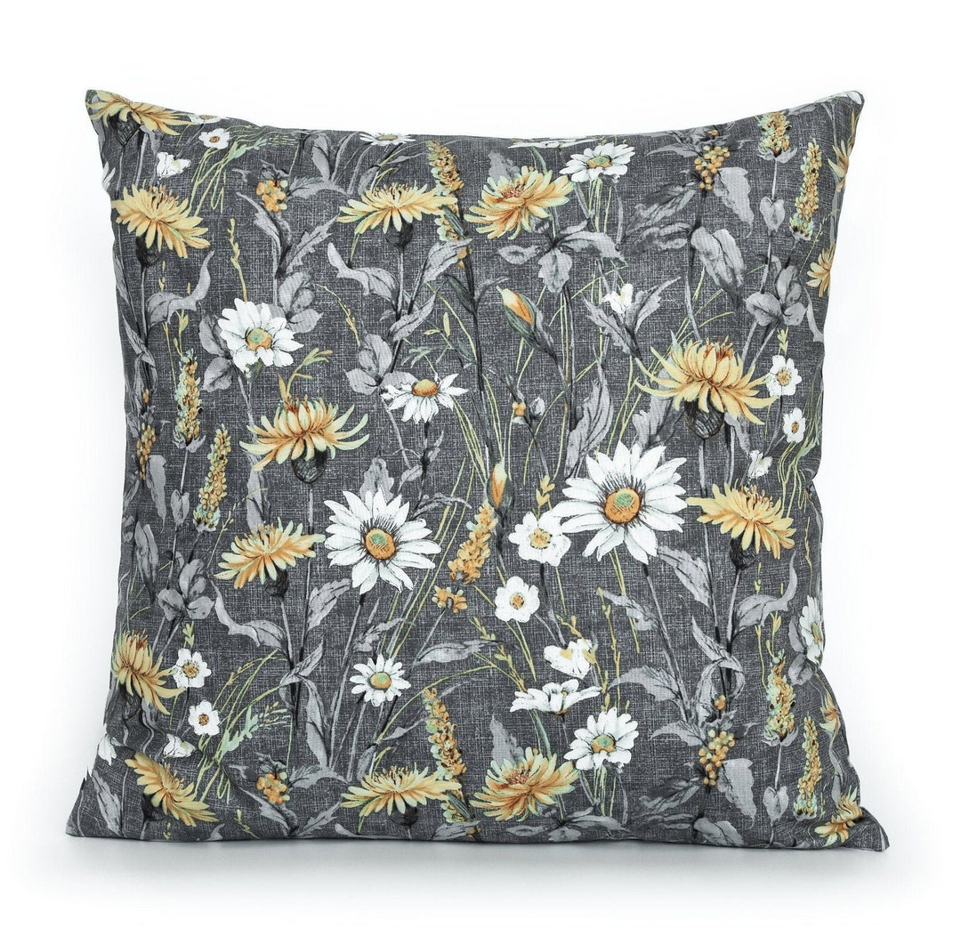 Susan Winget Wild Flowers in Gray and Green Decorative Pillow Cover ...