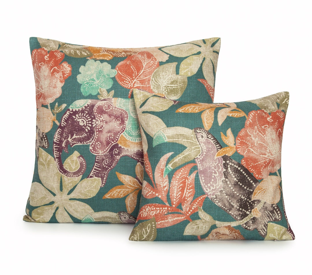 Regal Fabrics Babar in Sky Elephant & Floral Design Decorative Pillow ...
